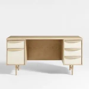 Crate & Barrel Kaufman 62" And Blonde Wood Desk With File Drawer - Natural