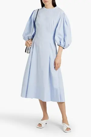 Another Tomorrow Cotton-poplin Midi Dress - Light Blue