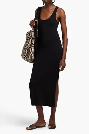 Another Tomorrow Stretch Cotton And Lyocell-blend Jersey Midi Dress - Black