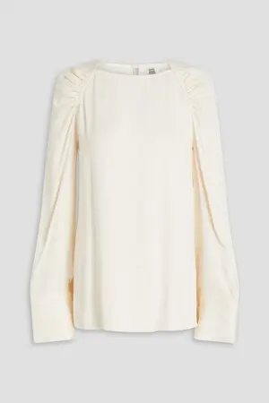 TOTEME Ruched Satin-crepe Top With Faux Pearl Details