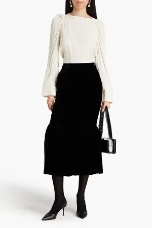 TOTEME Ruched Satin-crepe Top With Faux Pearl Details