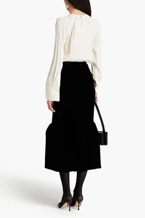 TOTEME Ruched Satin-crepe Top With Faux Pearl Details
