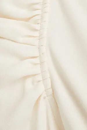 TOTEME Ruched Satin-crepe Top With Faux Pearl Details