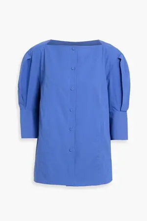 Another Tomorrow Oversized Pleated Cotton-poplin Top - Cobalt Blue