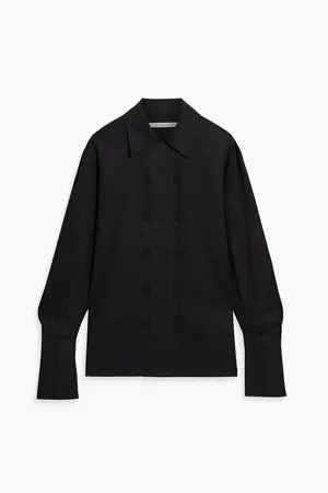 Another Tomorrow Double-breasted Linen Shirt - Black