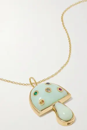 Brent Neale Mini Mushroom 18-karat Multi-stone Pendant Necklace - Gold