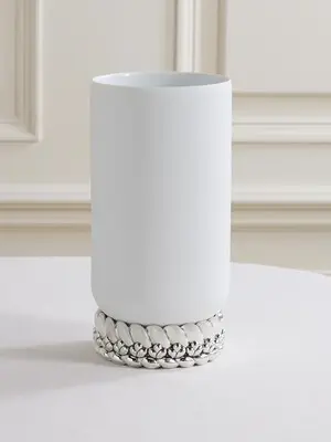 Christofle Babylone Large -plated Embellished Porcelain Vase - Silver