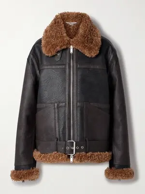 Stella McCartney Oversized Vegan Leather Jacket With Faux Shearling Trim