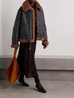 Stella McCartney Oversized Vegan Leather Jacket With Faux Shearling Trim