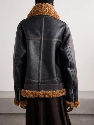 Stella McCartney Oversized Vegan Leather Jacket With Faux Shearling Trim