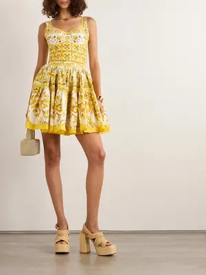 Dolce & Gabbana Maiolica Printed Cropped Corset Top - Yellow