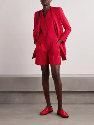 Max Mara Jessica Pleated Wool Shorts - Red
