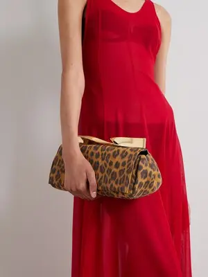AQUAZZURA Twist Leopard-print Suede Clutch