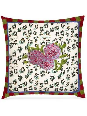 LISA CORTI Medium Leopard Stripes Cushion - White