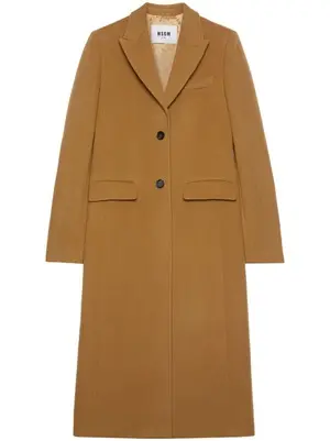 MSGM Notched-lapel Button-fastening Mid-length Coat - Brown