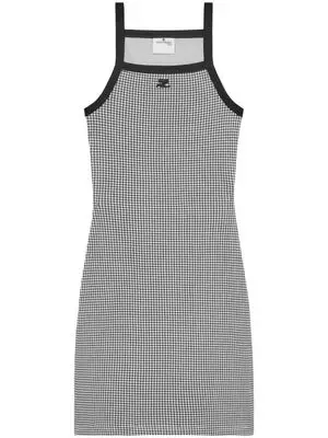 COURREGES Contrast-trim Houndstooth Mini Dress - Black