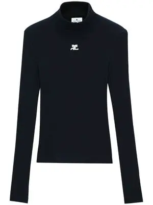 COURREGES Logo-embroidered Ribbed Sweater - Blue