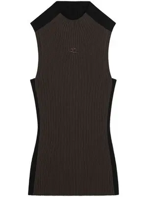 COURREGES Contrast Frame Ribbed Tank Top - Brown