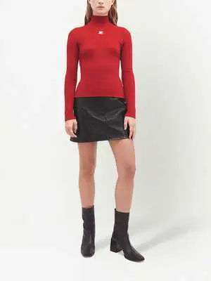 COURREGES Logo-patch Mock-neck Pullover - Red