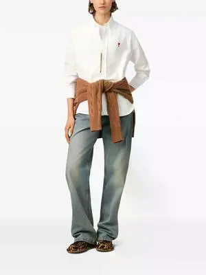 AMI Paris De Coeur Embroidered Button-down Shirt - White