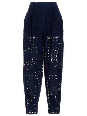 Alberta Ferretti Embroidered Cotton Blend Pants - Blue