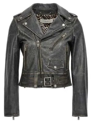 GOLDEN GOOSE Destiny Slim Leather Biker Jacket - Black