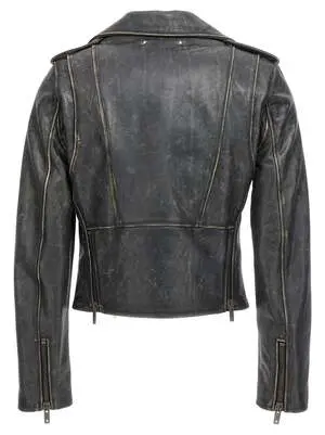 GOLDEN GOOSE Destiny Slim Leather Biker Jacket - Black