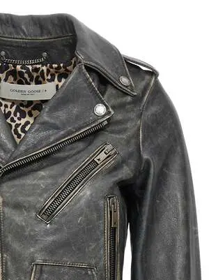 GOLDEN GOOSE Destiny Slim Leather Biker Jacket - Black