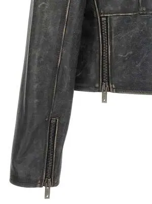 GOLDEN GOOSE Destiny Slim Leather Biker Jacket - Black