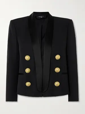 Balmain Embellished Satin-trimmed Grain De Poudre Wool Jacket