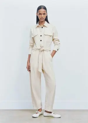 ME+EM Cotton Herringbone Utility Jumpsuit