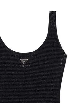 Prada Embellished Jersey One-piece Swimsuit With Triangle Logo - Black