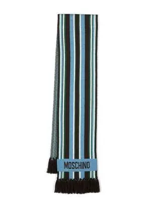 Moschino Logo-intarsia Striped Scarf - Blue