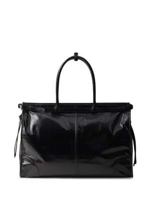 Prada Leather Tote Bag With Triangle Logo - Black