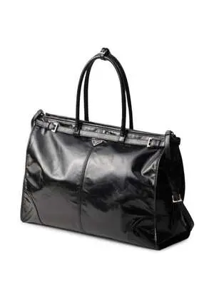 Prada Leather Tote Bag With Triangle Logo - Black