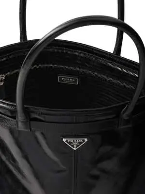 Prada Leather Tote Bag With Triangle Logo - Black