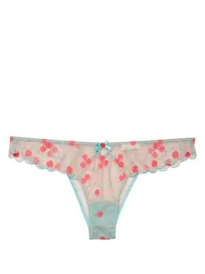 FLEUR DU MAL Rose And Vine Embroidered Cheeky Briefs - Green