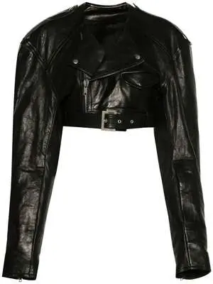 Rick Owens Collarless Cropped Biker Jacket - Black
