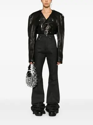 Rick Owens Collarless Cropped Biker Jacket - Black
