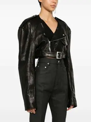Rick Owens Collarless Cropped Biker Jacket - Black