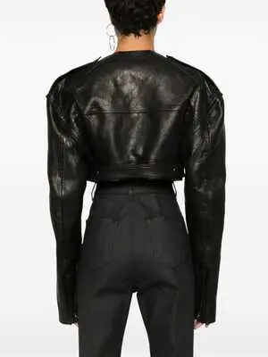 Rick Owens Collarless Cropped Biker Jacket - Black
