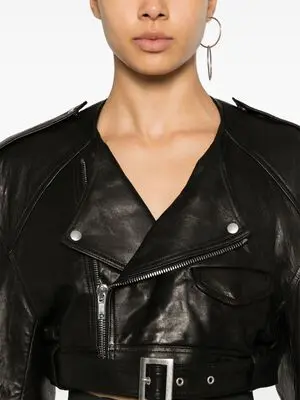 Rick Owens Collarless Cropped Biker Jacket - Black