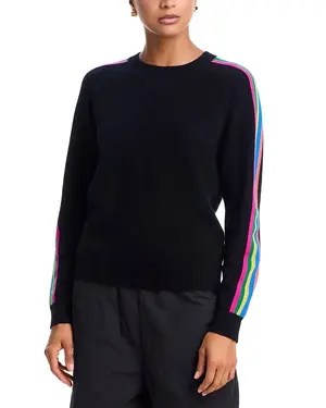 Aqua 100% Cashmere Rainbow Stripe Sweater - Black Multi