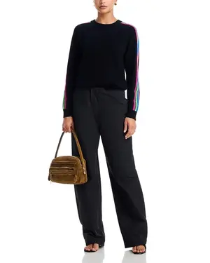 Aqua 100% Cashmere Rainbow Athletic Stripe Sweater Exclusive