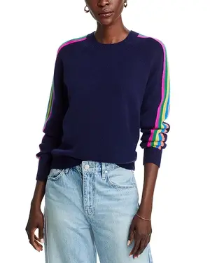 Aqua 100% Cashmere Rainbow Stripe Sweater - Peacoat