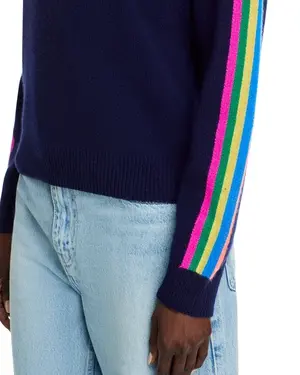 Aqua 100% Cashmere Rainbow Stripe Sweater - Peacoat