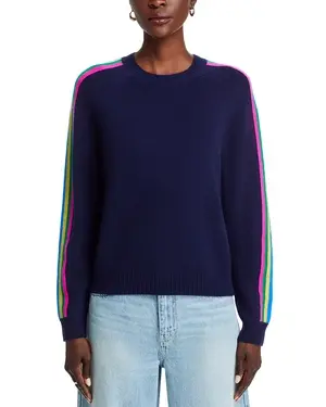 Aqua 100% Cashmere Rainbow Stripe Sweater - Peacoat