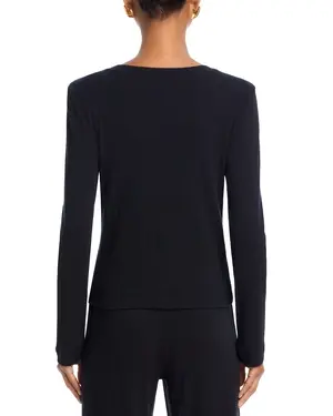 LESET Pointelle Crewneck Cardigan - Black
