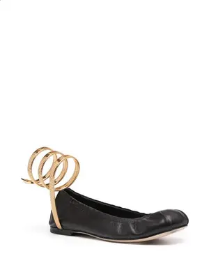 Rene Caovilla Juniper Leather Ballerina Shoes - Black