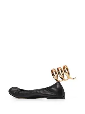 Rene Caovilla Juniper Leather Ballerina Shoes - Black